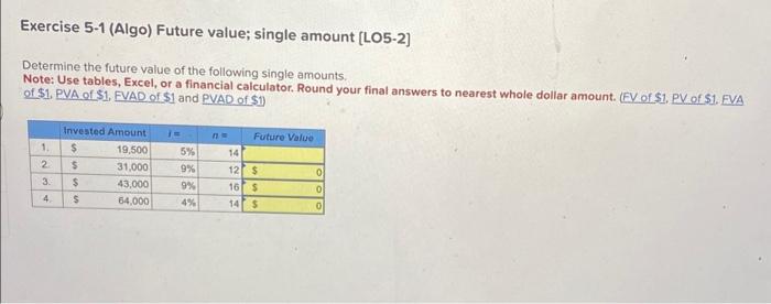 Solved Exercise 5-7 (Algo) Solving for unknowns; single | Chegg.com