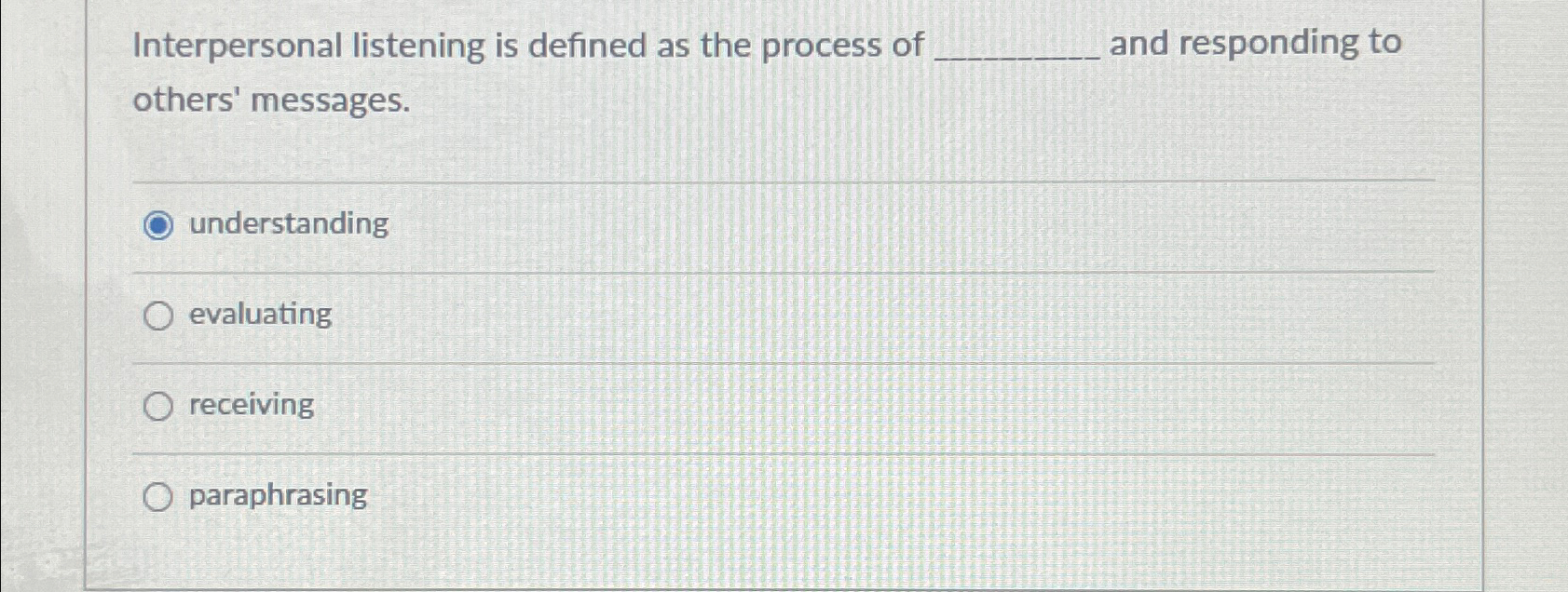 Solved Interpersonal listening is defined as the process of | Chegg.com
