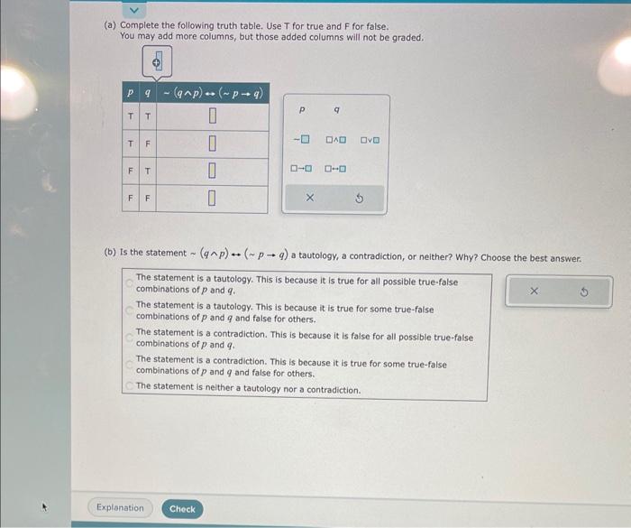 Solved (a) Complete the following truth table. Use T for | Chegg.com