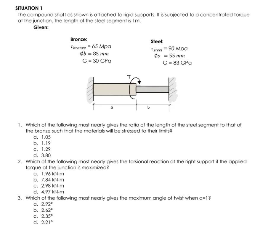Solved SITUATION 1 The compound shaft as shown is attached | Chegg.com