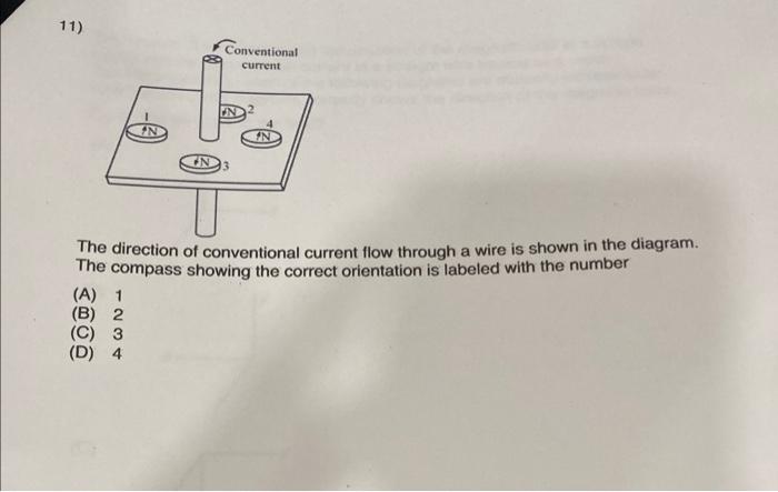 Solved 11) Conventional current tot N 'N The direction of | Chegg.com