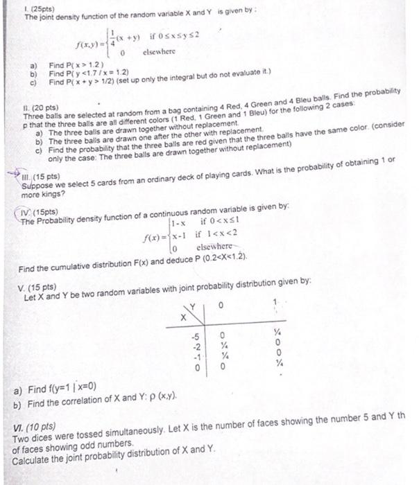 Solved 1. (25pts) The loint density function of the random | Chegg.com