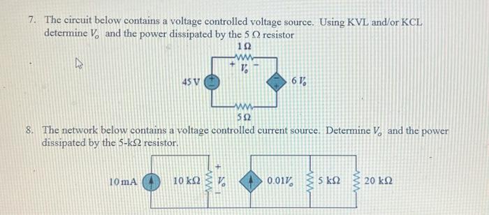 Solved 7. The circuit below contains a voltage controlled | Chegg.com