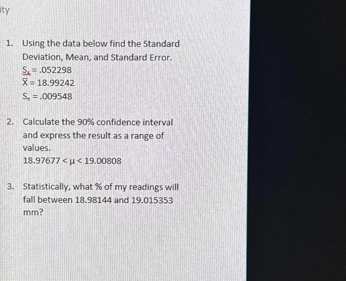 Solved Using the data below find the Standard Deviation, | Chegg.com