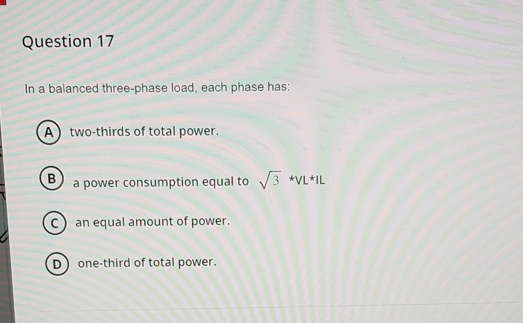 Solved In a balanced three-phase load, each phase has: | Chegg.com