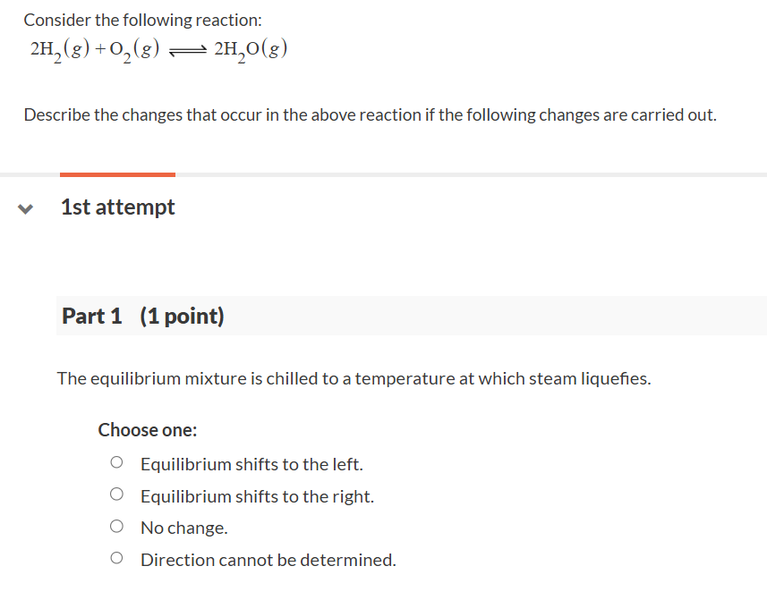 Solved Part 1 (1 ﻿point)The equilibrium mixture is ﻿chilled | Chegg.com