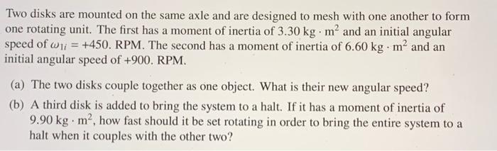 Solved Two disks are mounted on the same axle and are | Chegg.com