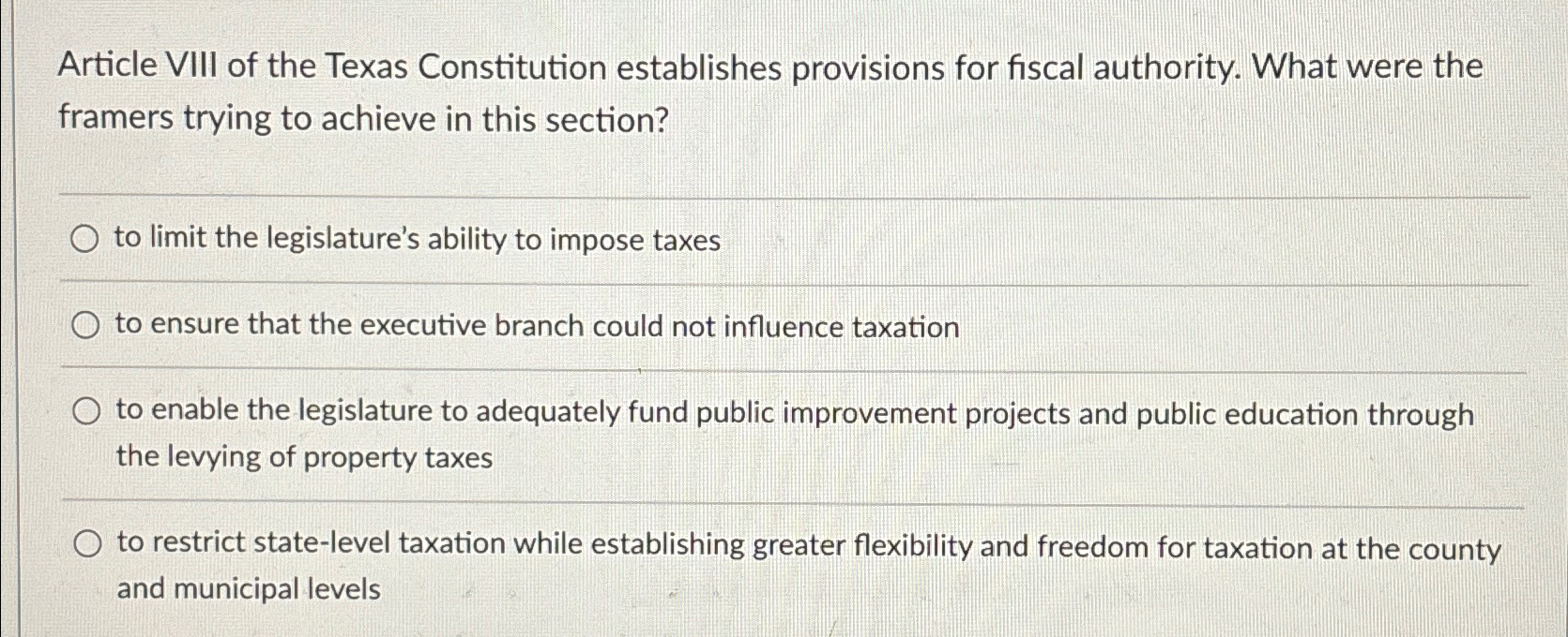 Solved Article VIII of the Texas Constitution establishes | Chegg.com