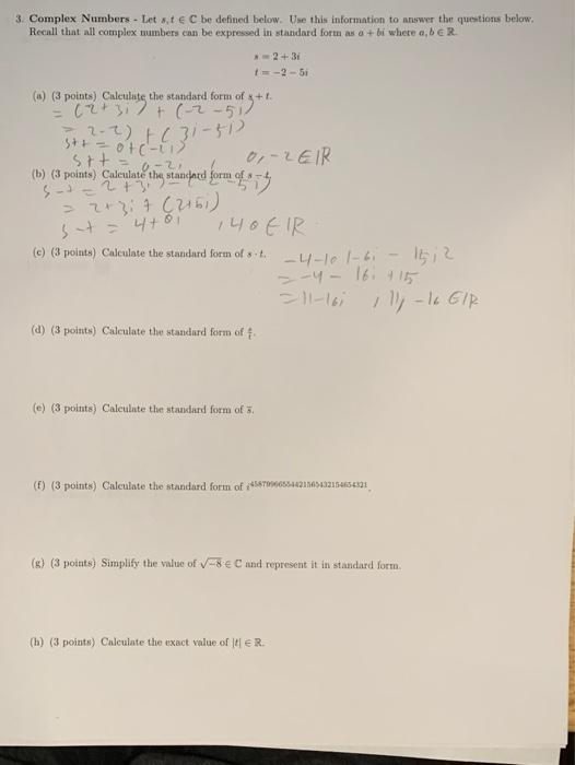 Solved - 3. Complex Numbers - Let st € C be defined below. | Chegg.com