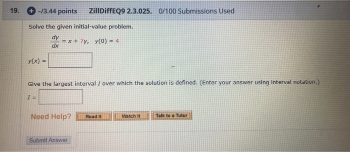 Solved 19. + -13.44 points ZillDiffEQ9 2.3.025.0/100 | Chegg.com