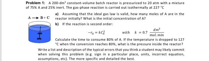 Solved Problem 1: A 200-dm constant-volume batch reactor is | Chegg.com