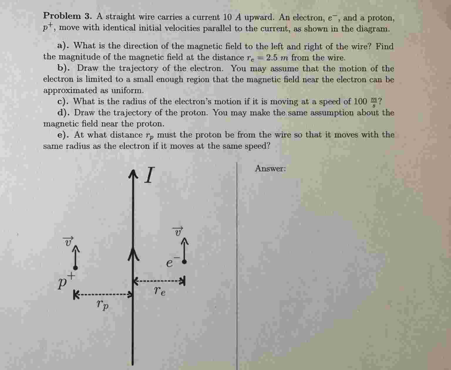 Solved A straight wire carries a current 10A upward. An | Chegg.com