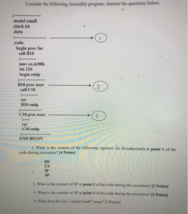 Consider the following Assembly program. Answer the | Chegg.com