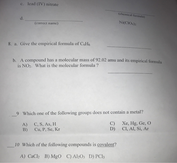 Solved c. lead (IV) nitrate (chemical formula) (correct | Chegg.com