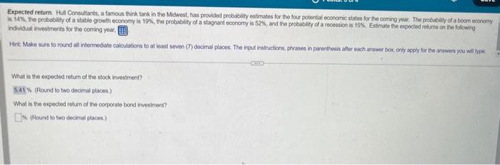 Solved Expected return. Hul Consultants, a famous think tank | Chegg.com