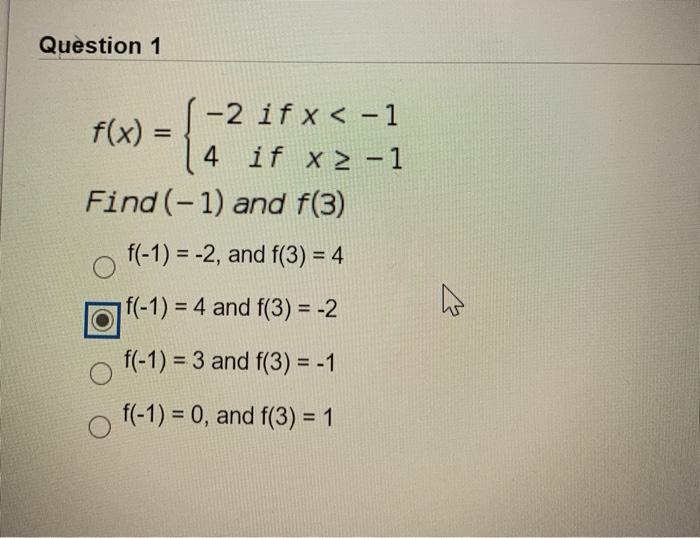 Solved Question 1 -2 if x -1 Find (-1) | Chegg.com