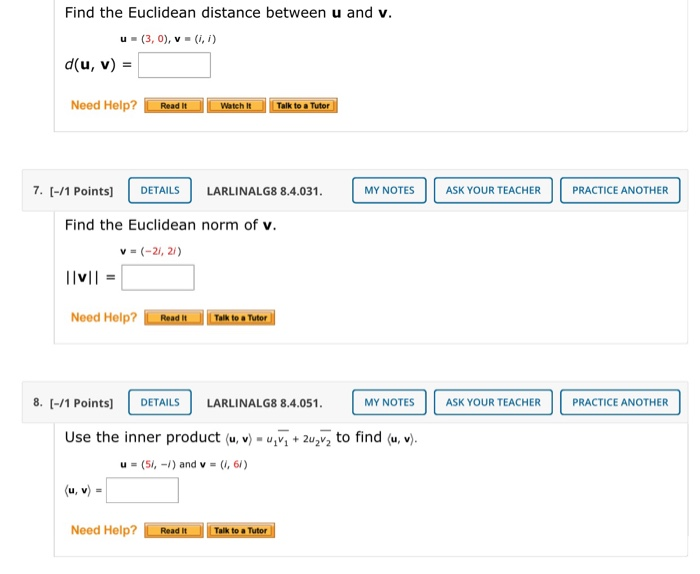 Solved Find the Euclidean distance between u and v. u- | Chegg.com