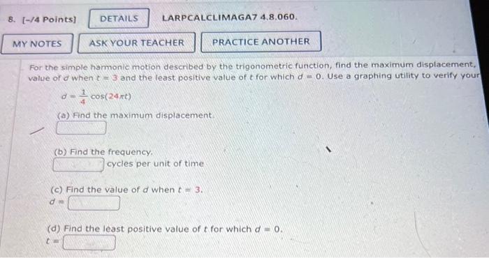 Solved For the simple hamonic motion described by the | Chegg.com