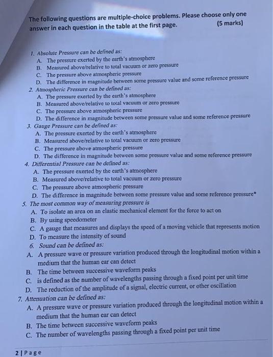 Solved The following questions are multiple-choice problems. | Chegg.com