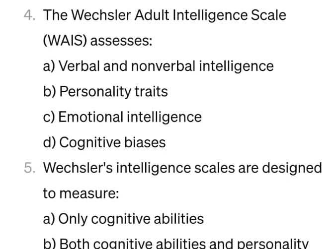 Solved The Wechsler Adult Intelligence Scale (WAIS) | Chegg.com