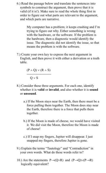 Solved 6.) Read the passage below and translate the | Chegg.com