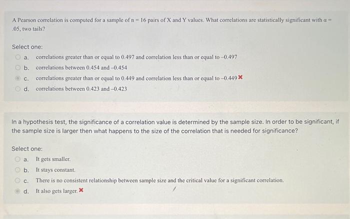 Solved A Pearson correlation is computed for a sample of | Chegg.com