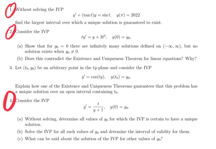 Solved Without solving the IVP y′+(tant)y=sint,y(π)=2022 | Chegg.com Solved Without solving the IVP y′+(tant)y=sint,y(π)=2022 | Chegg.com