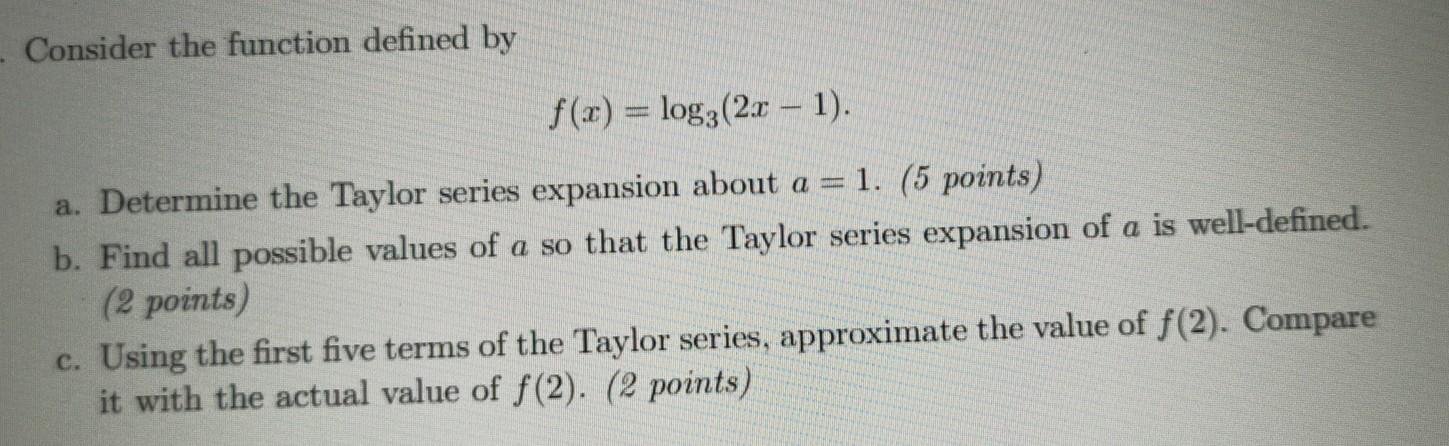 Solved Consider the function defined by f(0) = log2 (2:– 1). | Chegg.com
