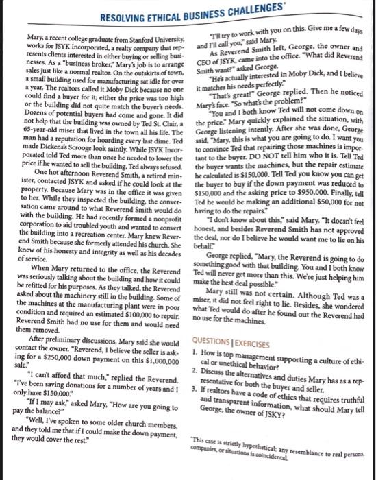 Solved RESOLVING ETHICAL BUSINESS CHALLENGES* Mary, a recent | Chegg.com