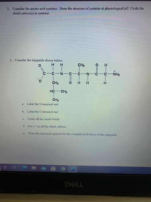 Solved 1. Consider the amino acid cysteine. Draw the | Chegg.com