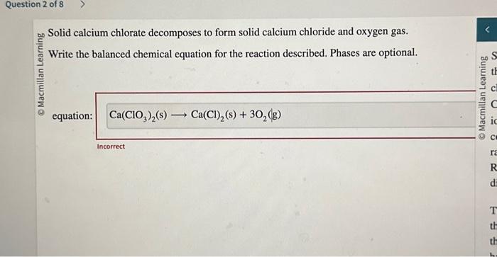 Solved Solid calcium chlorate decomposes to form solid | Chegg.com