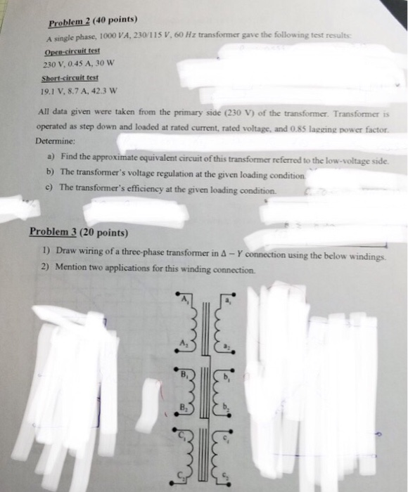 Solved Problem 2 (40 points) A single phase, 1000 VA, | Chegg.com
