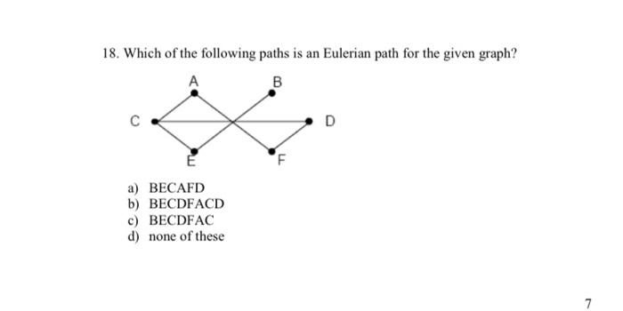 Solved 18. Which of the following paths is an Eulerian path | Chegg.com