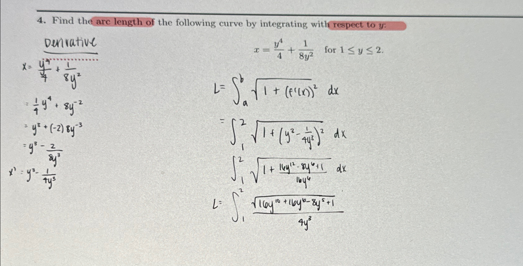 Solved Find the arc length of the following curve by | Chegg.com