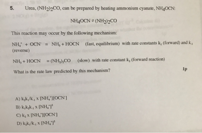 Solved 5. Urea, (NH)2CO, can be prepared by heating ammonium | Chegg.com