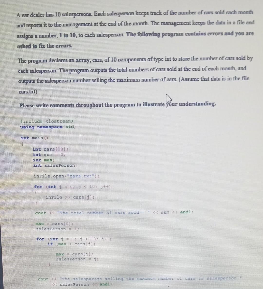 Solved A car dealer has 10 salespersons. Each saleaperson | Chegg.com