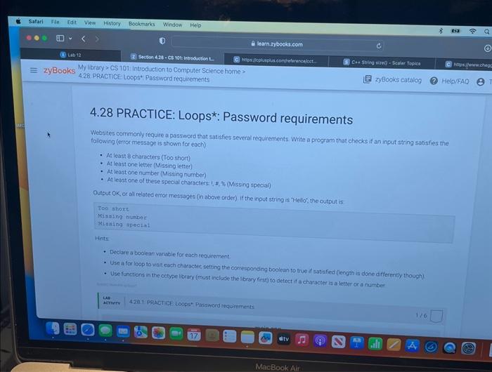 Solved 4.28 PRACTICE: Loops*: Password requirements Webstes | Chegg.com