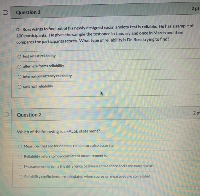 Solved Question 1 2 p Dr. Ross wants to find out of his | Chegg.com