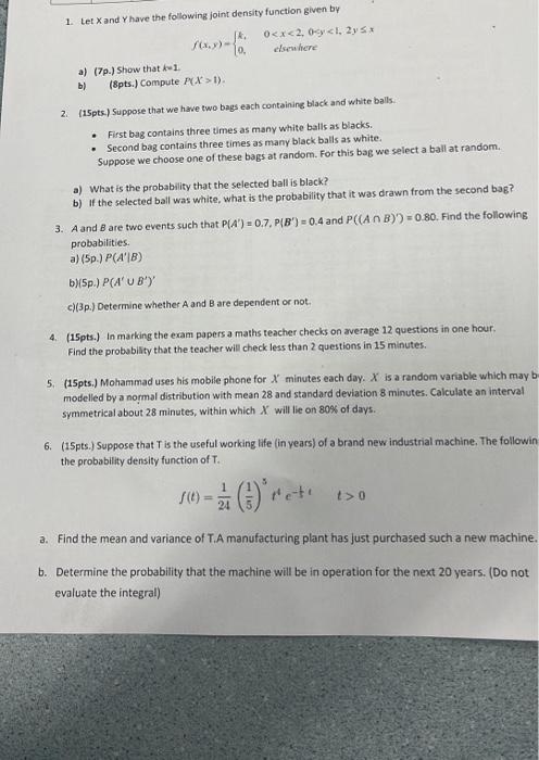 Solved 1. Let X and Y have the following joint density | Chegg.com