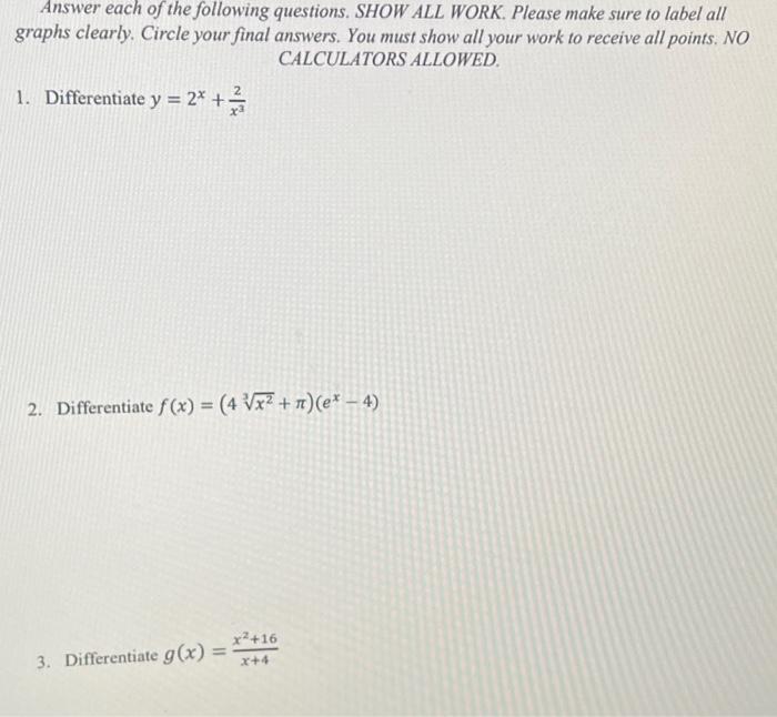 Solved Answer each of the following questions. SHOW ALL | Chegg.com
