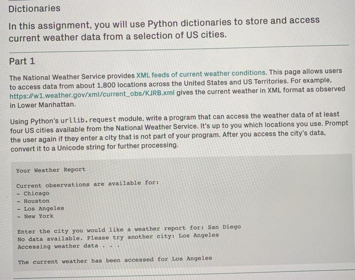 Dictionaries In This Assignment You Will Use Python 
