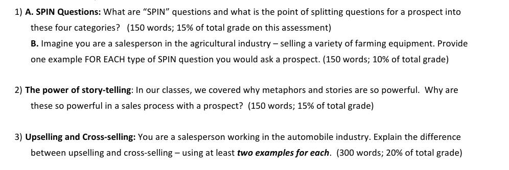 Solved 1) A. SPIN Questions: What are "SPIN" questions and | Chegg.com