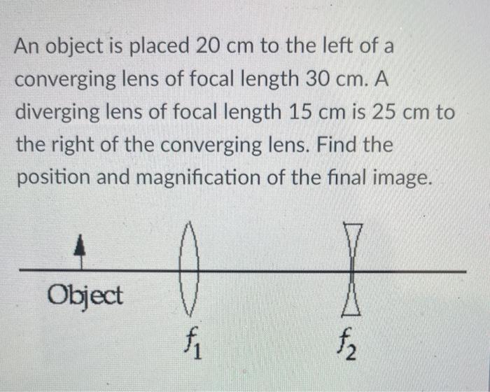 Solved An object is placed 20 cm to the left of a converging | Chegg.com