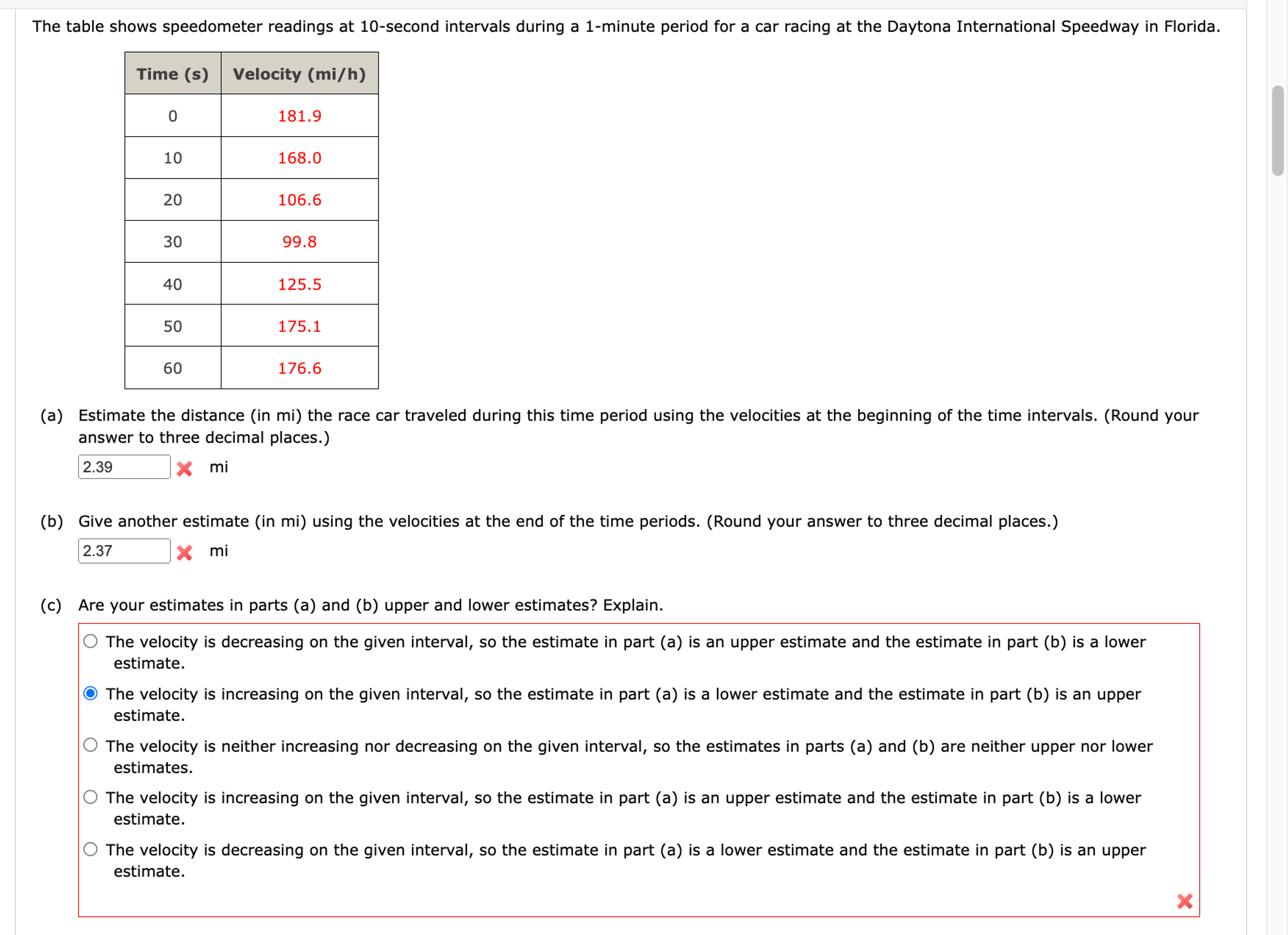 Solved The table shows speedometer readings at 10-second | Chegg.com