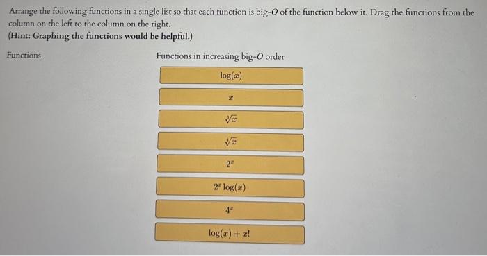 Solved Arrange the following functions in a single list so | Chegg.com