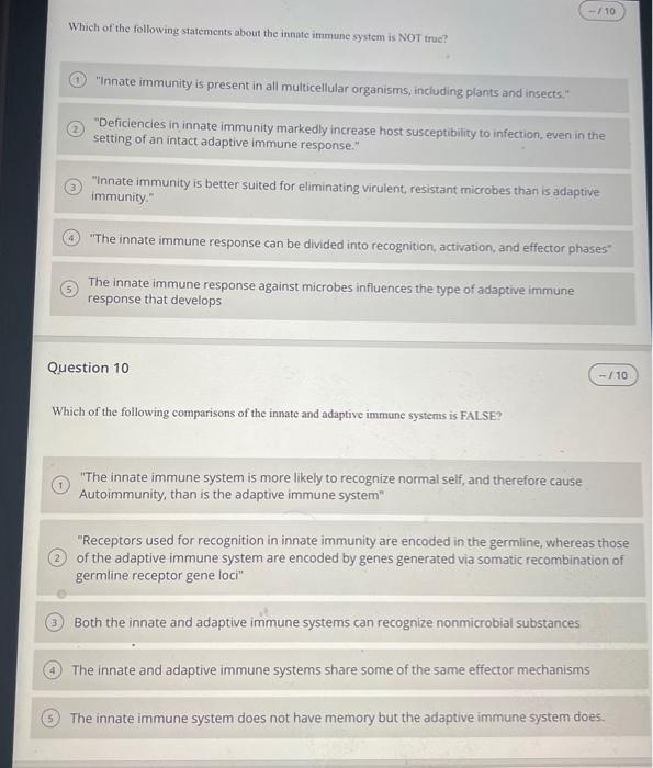 Solved Which of the following statements about the innate | Chegg.com