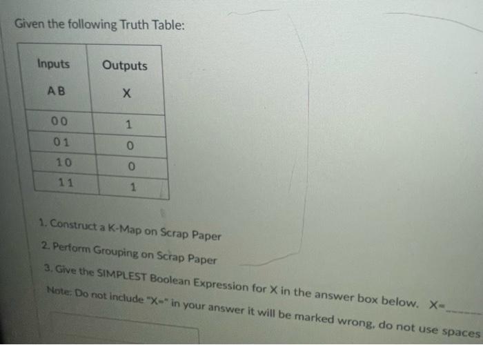 Solved Given the following Truth Table: 1. Construct a K-Map | Chegg.com