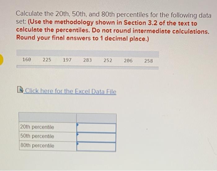 Solved Calculate the 20th, 50th, and 80th percentiles for | Chegg.com