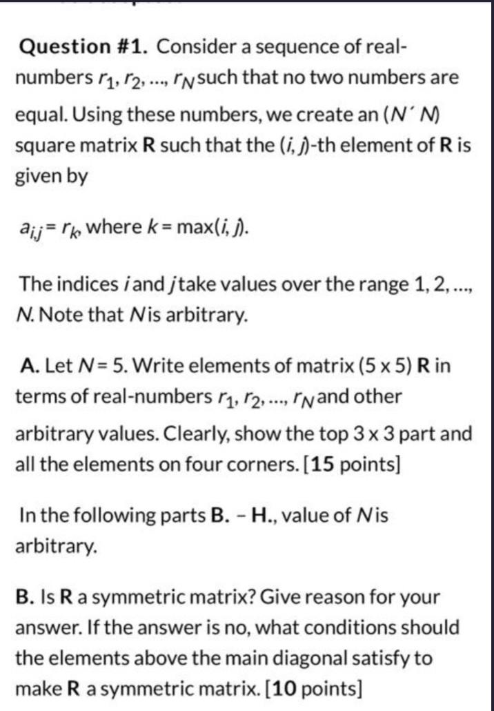 Solved Question \#1. Consider a sequence of realnumbers | Chegg.com