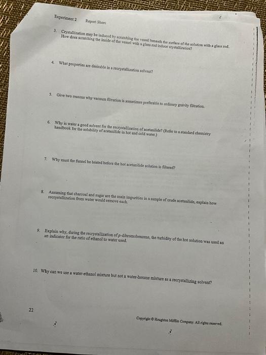 Solved LAB REPORT EXPERIMENT 2 Recrystallization: | Chegg.com